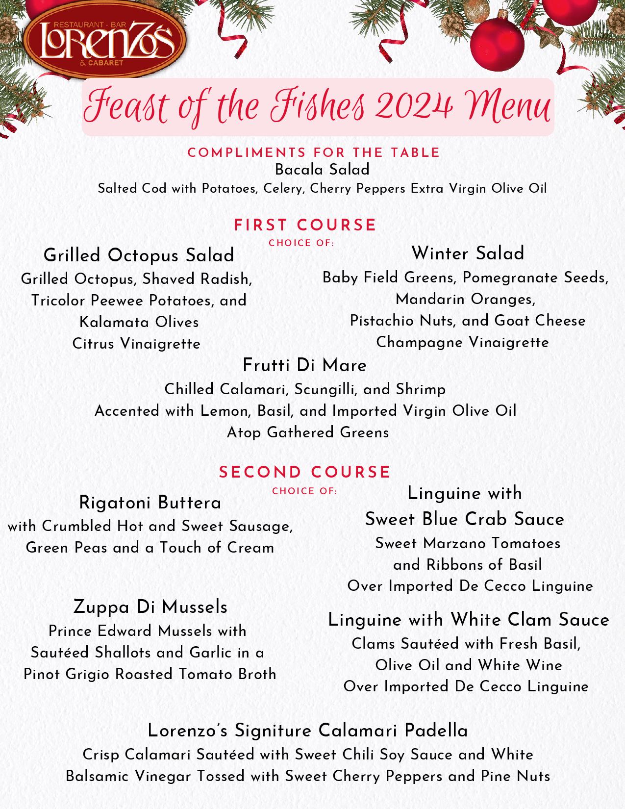 Feast Of The Fishes – Christmas Eve Menu | Lorenzo's Restaurant, Bar ...
